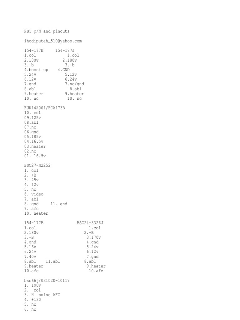 Flyback Transformer Pinouts Guide | PDF | Analog Circuits | Electrical ...