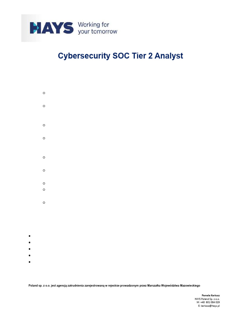 JD Cybersecurity SOC Analyst (Tier 2) | PDF | Security | Computer Security