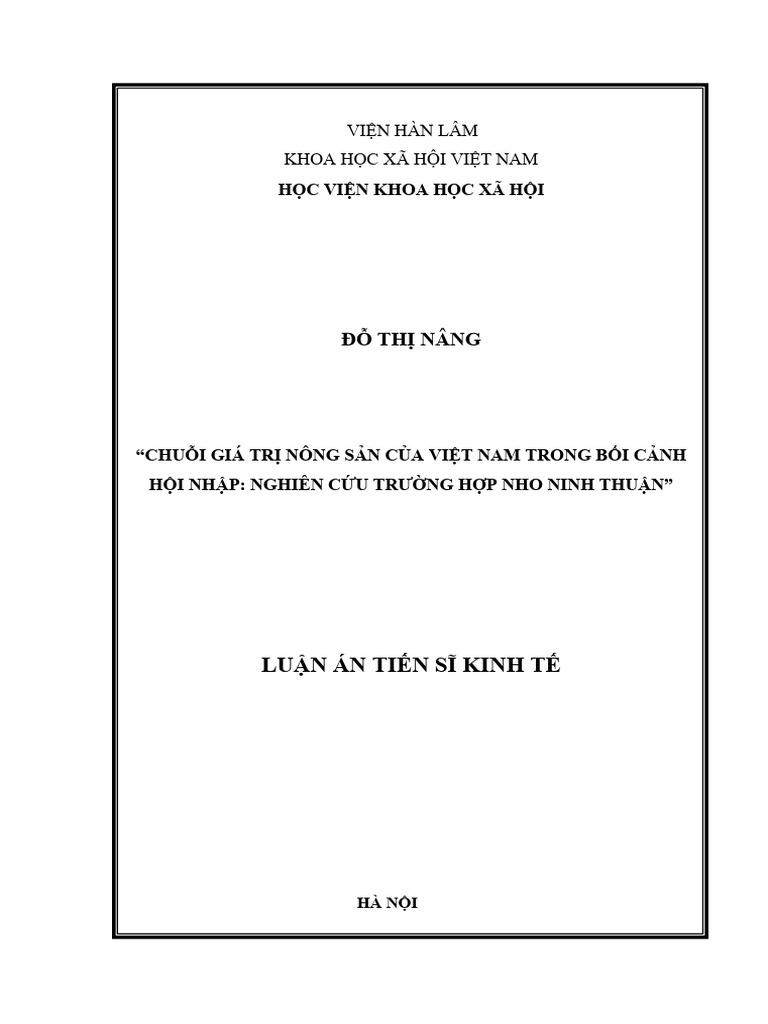 LA - Chuoi Gia Tri Nong San Cua Viet Nam Trong Boi Canh Hoi Nhap Nghien ...