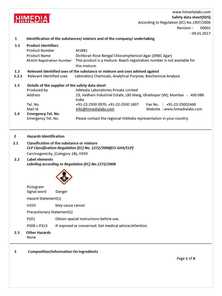 DRBC Agar Safety and Toxicity Information | PDF | Toxicity | Dangerous ...