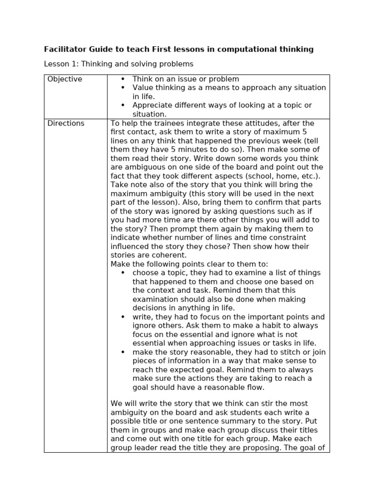 Facilitator Guide Computational Thinking | PDF | Thought ... Facilitator Guide Computational Thinking | PDF | Thought ...