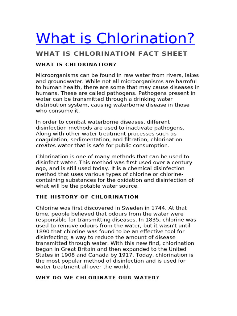 What Is Chlorination | PDF | Water Purification | Chlorine