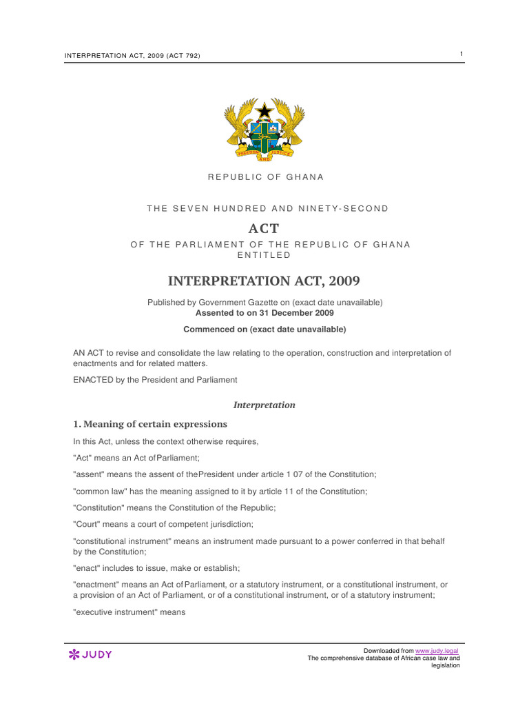 Interpretation Act 2009 (Act 792) Ghana | PDF | Statutory ...