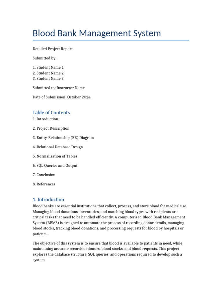 Blood Bank Management System Report | PDF | Blood Donation | Blood Type