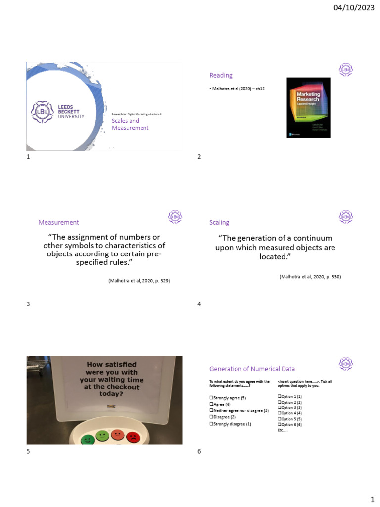 004 Lecture - Scales and Measurement | PDF | Level Of Measurement