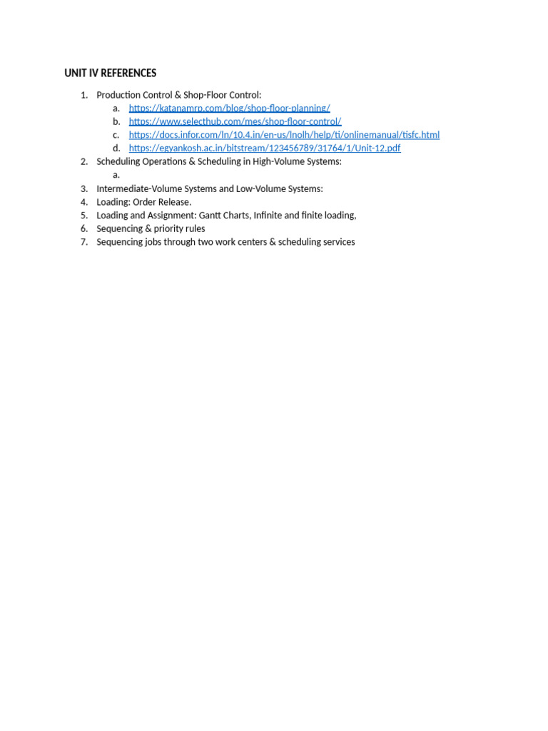 Operations Management II Unit IV References | PDF