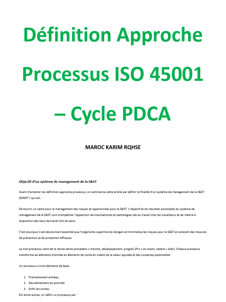 Approche Processus en S&ST ISO 45001 | PDF | Business | Risque