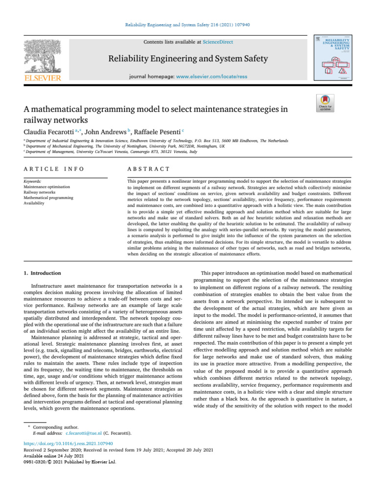 1 s2.0 S0951832021004518 Main | PDF | Mathematical Optimization | Reliability Engineering