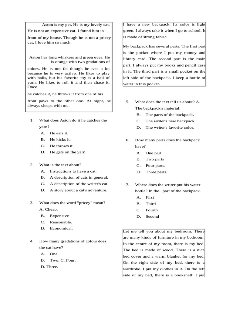 Latihan PTS English Semester 2 | PDF | Bedroom