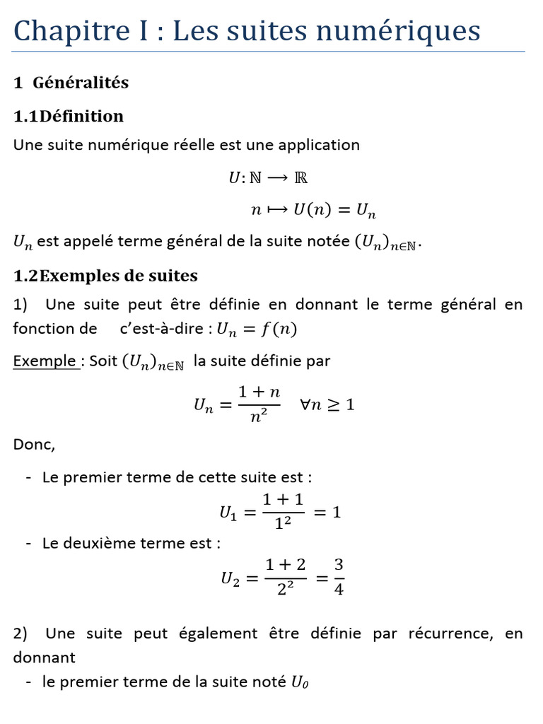 Chapitre 1, Les Suites Numériques | PDF | Séquence | Fonction monotone