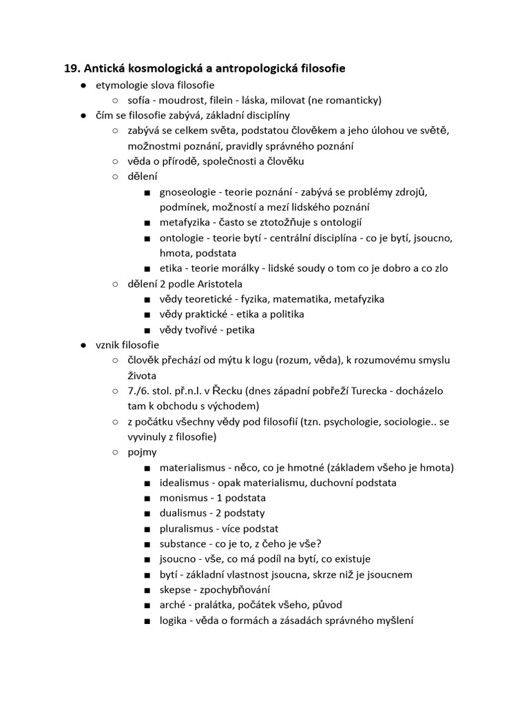 Antická Kosmologická A Antropologická Filosofie | PDF