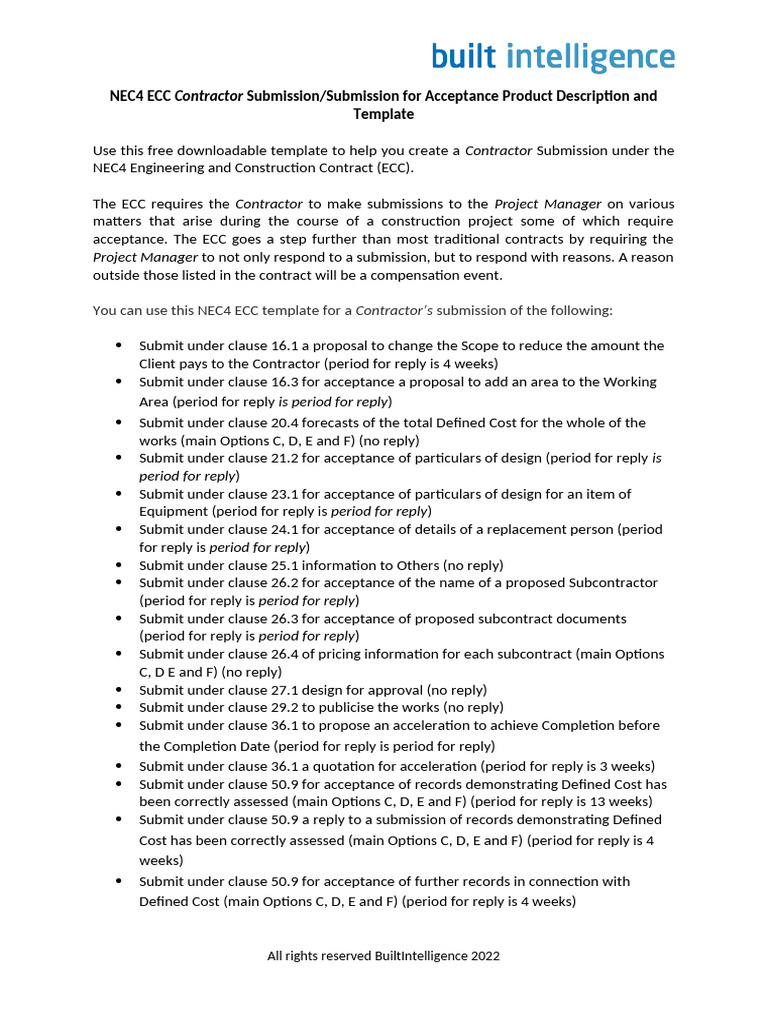 NEC4 ECC Contractor Submission workflow | PDF | Business Law | Business
