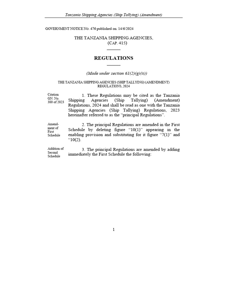 Tanzania Shipping Regulation Update | PDF | Government | Legal Documents