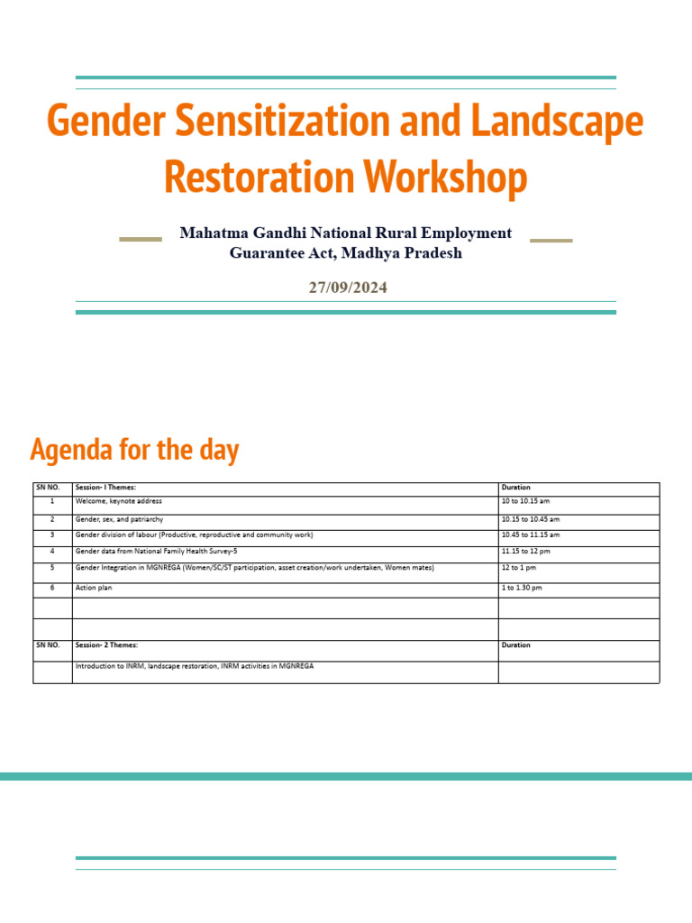 Gender Sensitization Workshop Agenda | PDF | Child Care | Woman