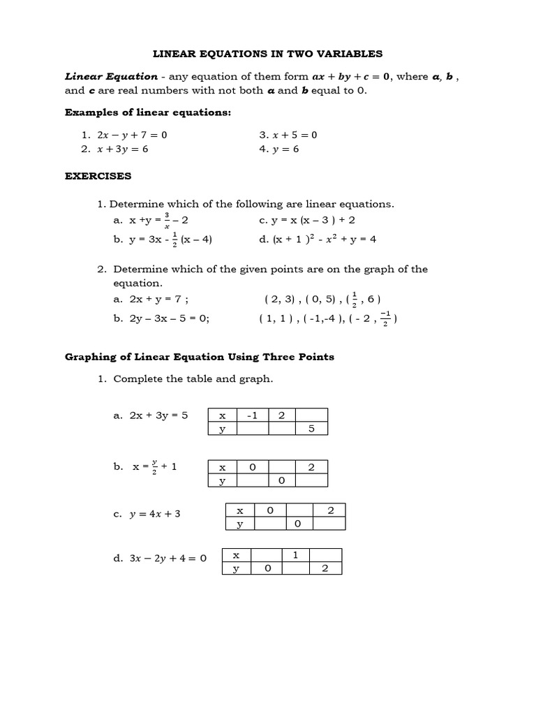 Linear Equations in Two Variables Part 1 | PDF | Equations | Algebra