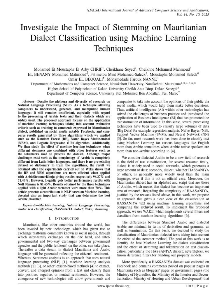 Investigate The Impact of Stemming On Mauritanian | PDF | Machine Learning | Statistical ...