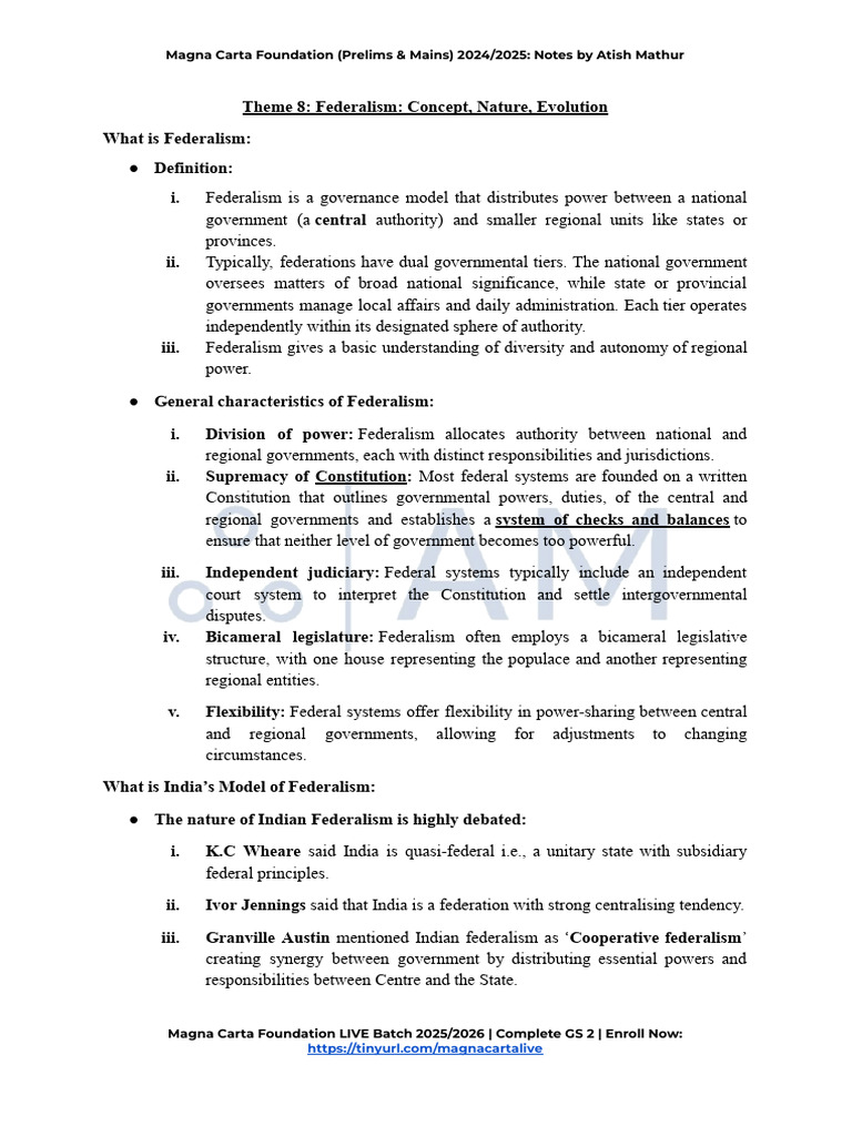 Notes - MCF - Theme 8 - Federalism | PDF | Federalism | Constitution