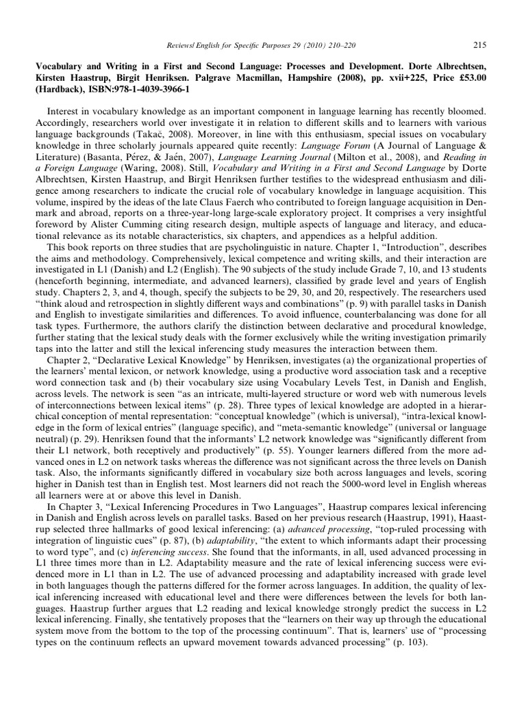 Vocabulary and Writing in A First and Second Lang | PDF | Second Language | Vocabulary