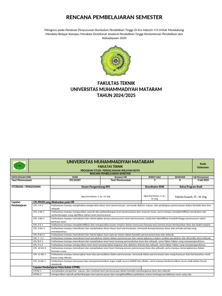 RPS MK Teori Perencanaan | PDF
