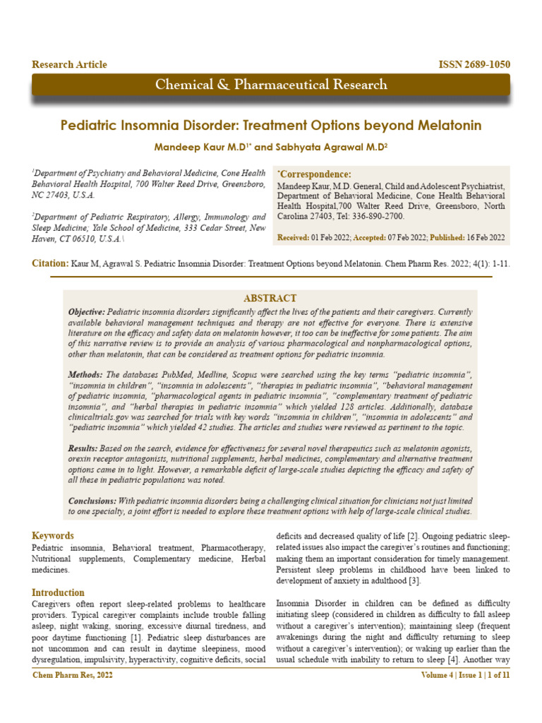 Pediatric Insomnia Disorder: Treatment Options Beyond Melatonin | PDF ...