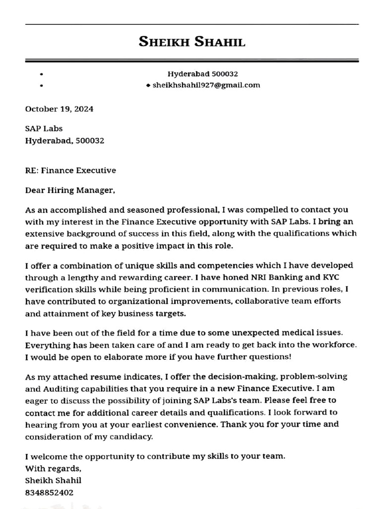 SAP Cover Letter | PDF