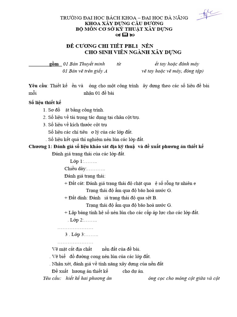 3. Đề cương thực hiện PBL1 | PDF