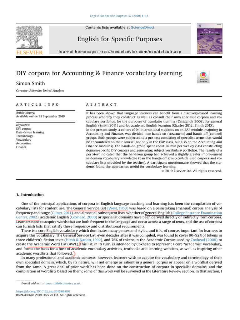 DIY Corpora For Accounting & Finance Vocabulary Learning | PDF ...