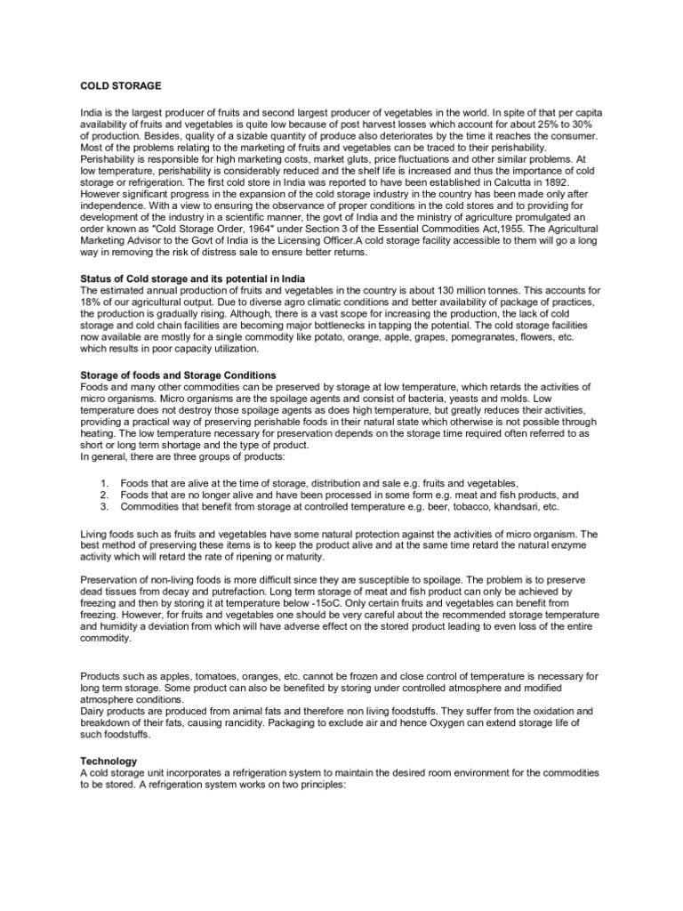 Cold Storage | PDF | Refrigeration | Warehouse
