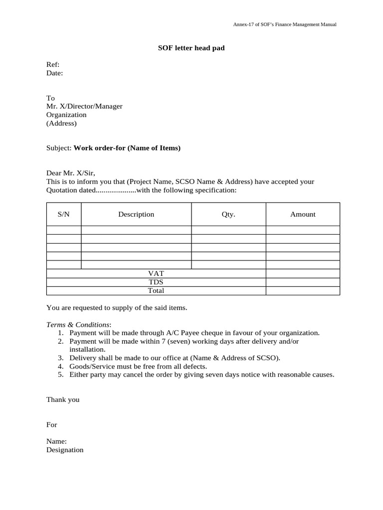 Annex-17 Work Order | PDF