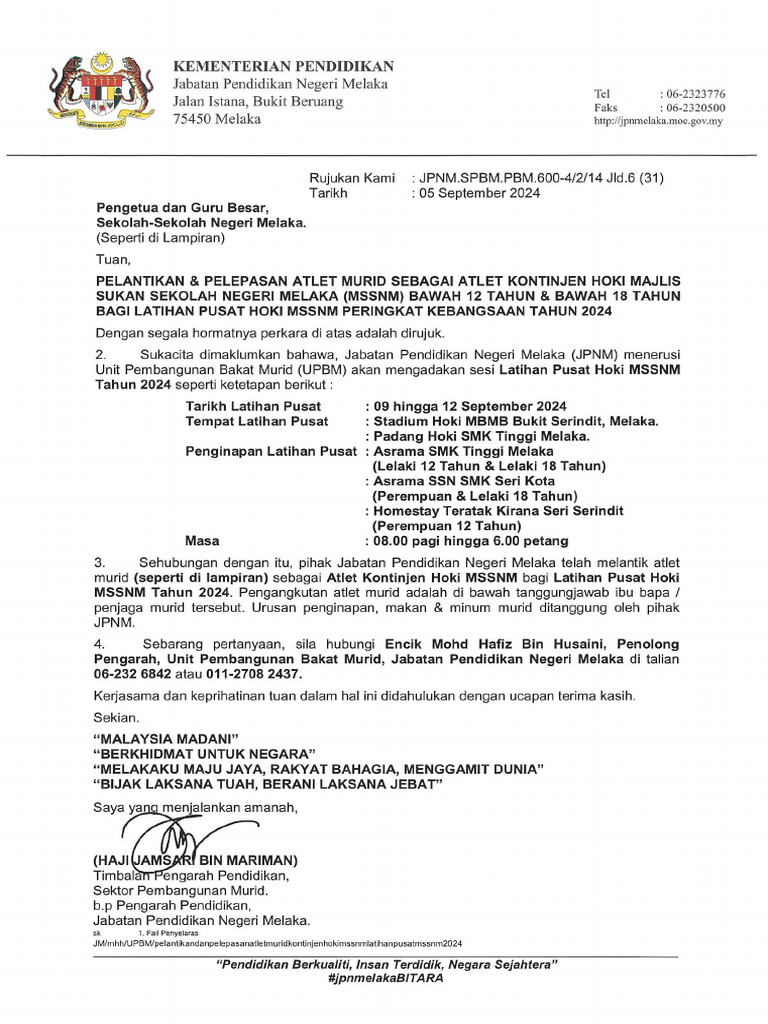 Pelepasan Pemain Hoki MSSNM Latihan Pusat 2024 | PDF