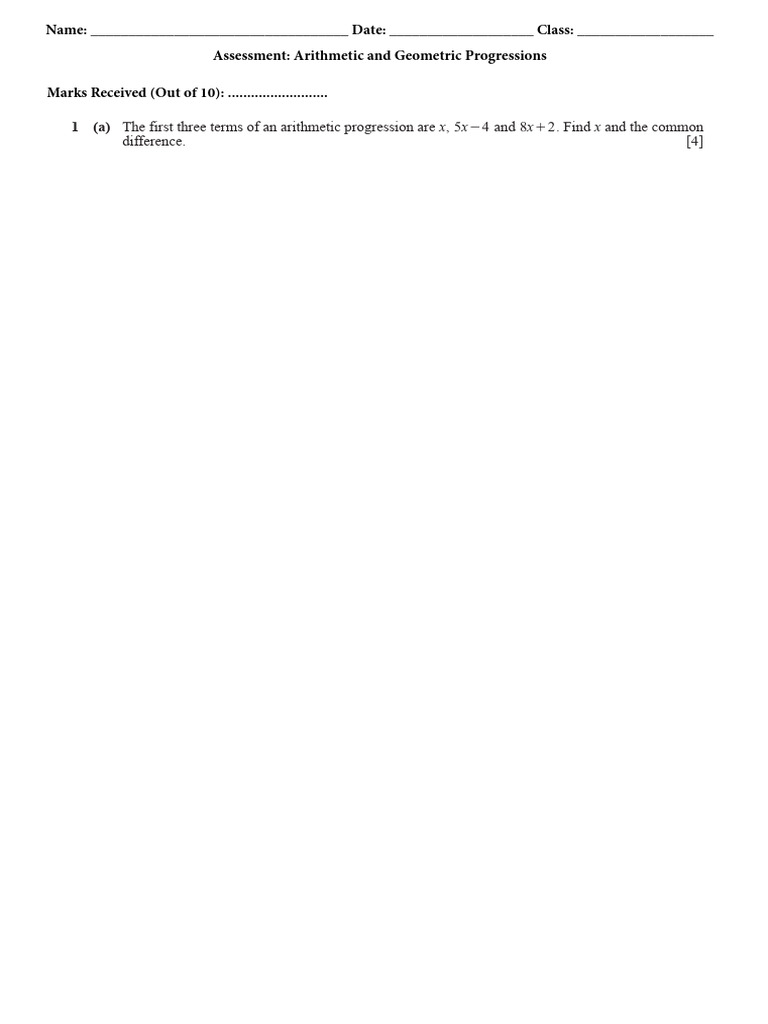 A1 Mathematics Arithemetic and Geometric Progressions Test (2) | PDF