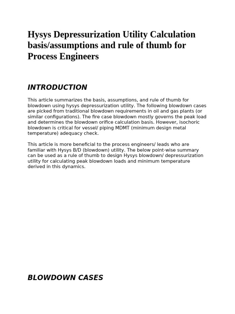Hysys Depressurization Utility Calculation Basis | PDF | Pressure | Heat Transfer