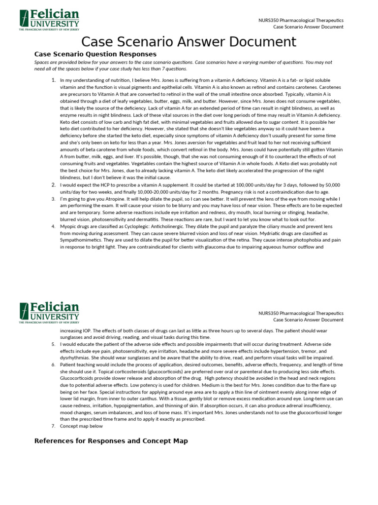 NURS350 Pharmacological Therapeutics Case Scenario Answer Documnet | PDF | Vitamin A | Vitamin