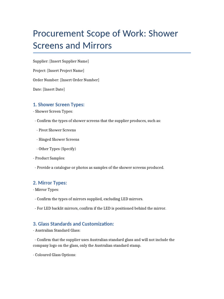 05procurement Scope of Work Shower Screens and Mirrors English | PDF ...