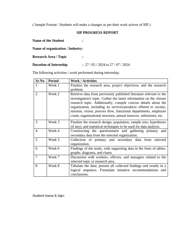 Sip Progress Report Format | PDF | Career & Growth | Art