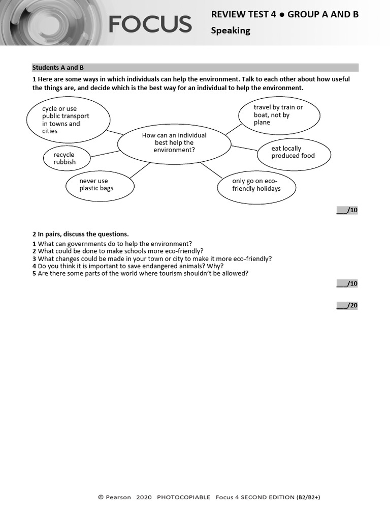 Focus4 2E Review Test 4 Units1 8 Speaking GroupA B | PDF