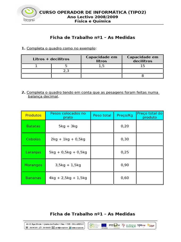 Ficha de Trabalho CEF | PDF