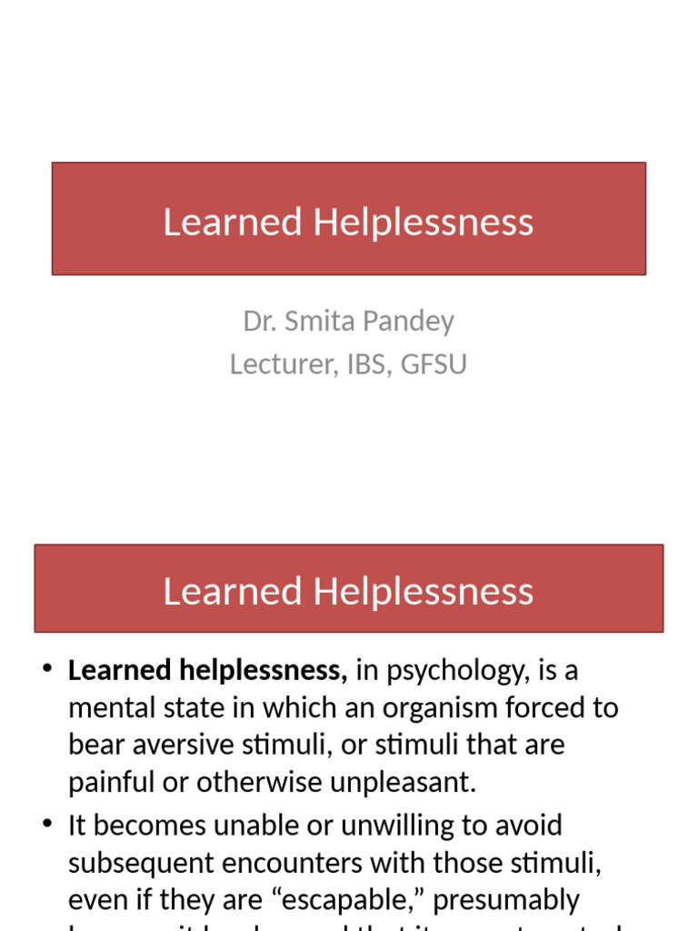 Learned Helplessness in Psychology | PDF | Psychology | Psychological Concepts
