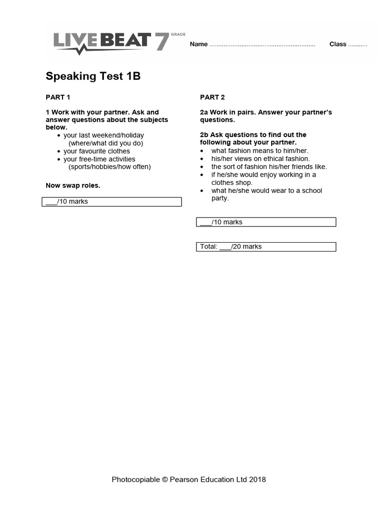 Speaking Test: Fashion and Activities | PDF