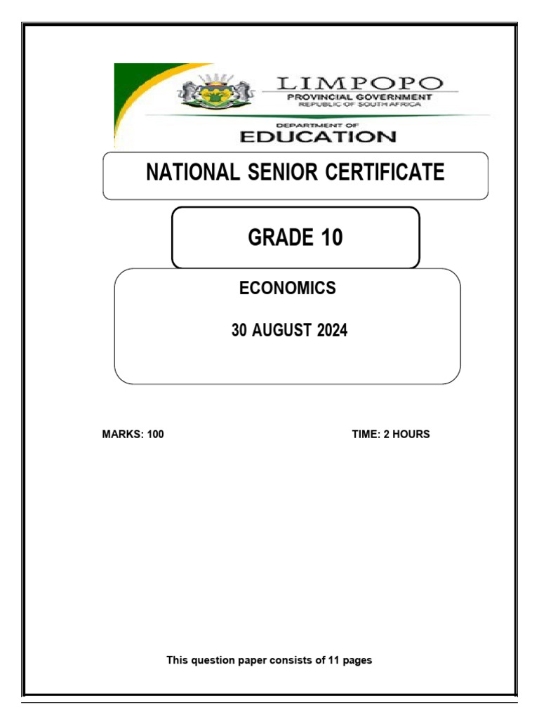 Economics Grade 10 Term3 Test Final Paper | PDF | Agriculture | Economics