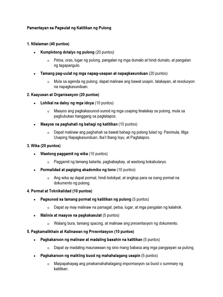 Pamantayan Sa Paggawa NG Katitikan NG Pulong | PDF