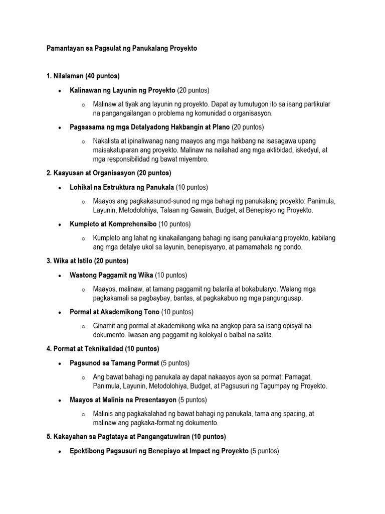 Pamantayan Sa Paggawa NG Panukalang Proyekto | PDF