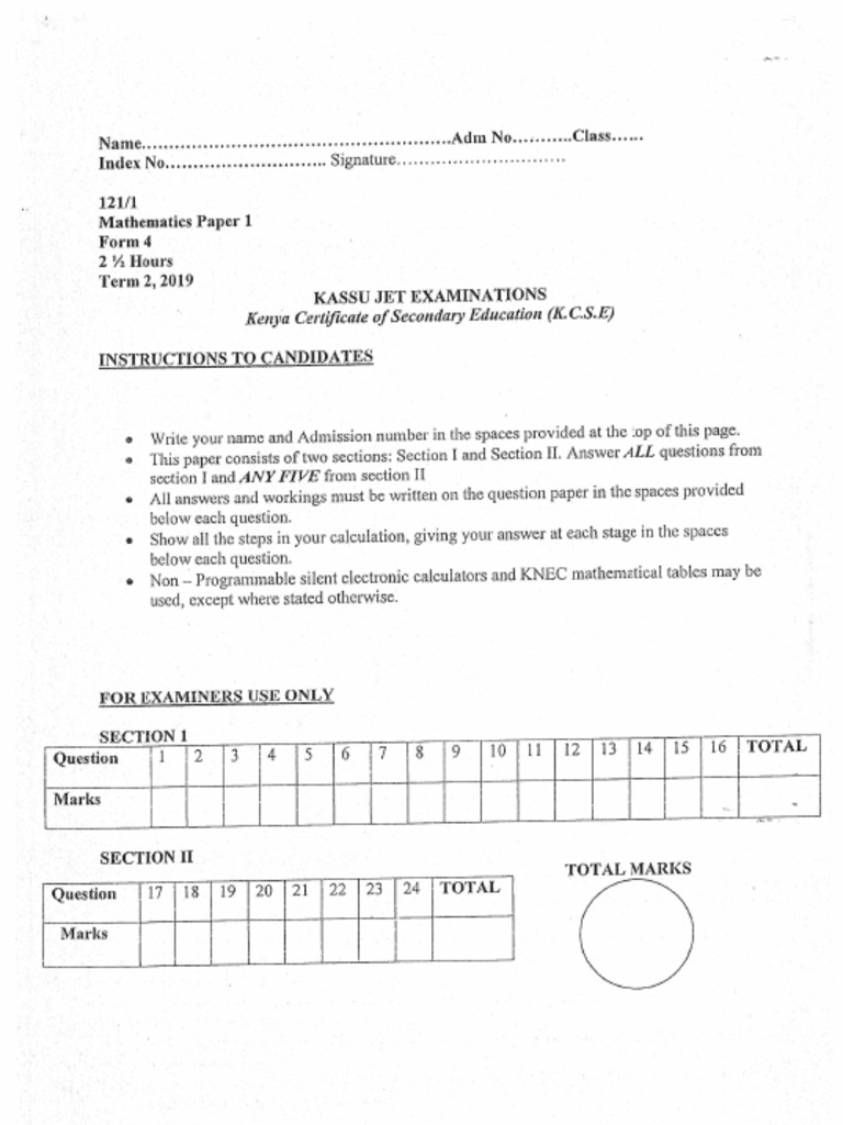 Kassu 2019 Maths p1 Qs | PDF