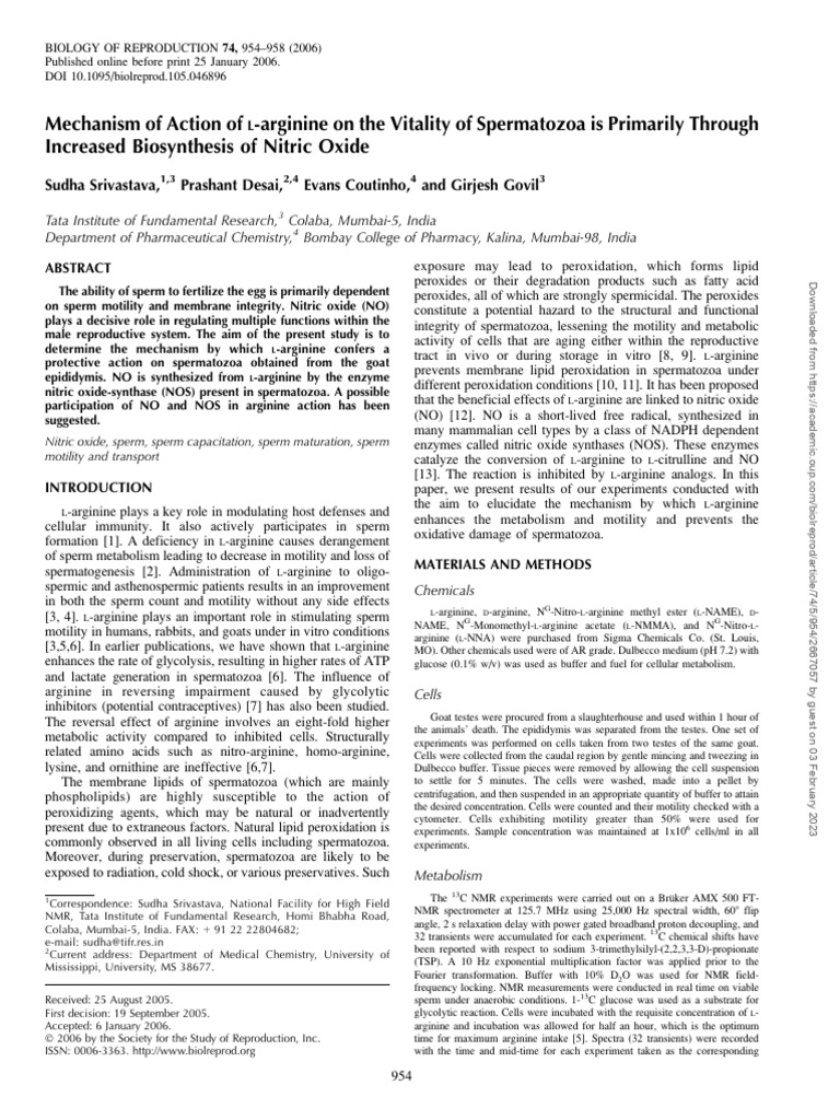 Mechanism of Action of L-Arginine On The Vitality of Spermatozoa Is ...