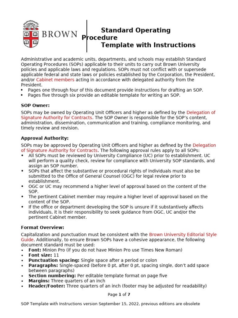 SOP Template and Drafting Guide | PDF | Regulatory Compliance | Policy