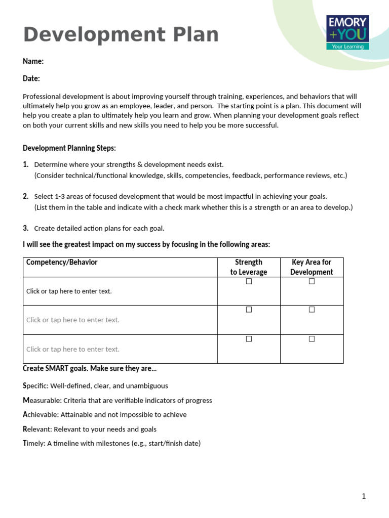 Professional Development Plan Form | PDF | Goal | Cognitive Science