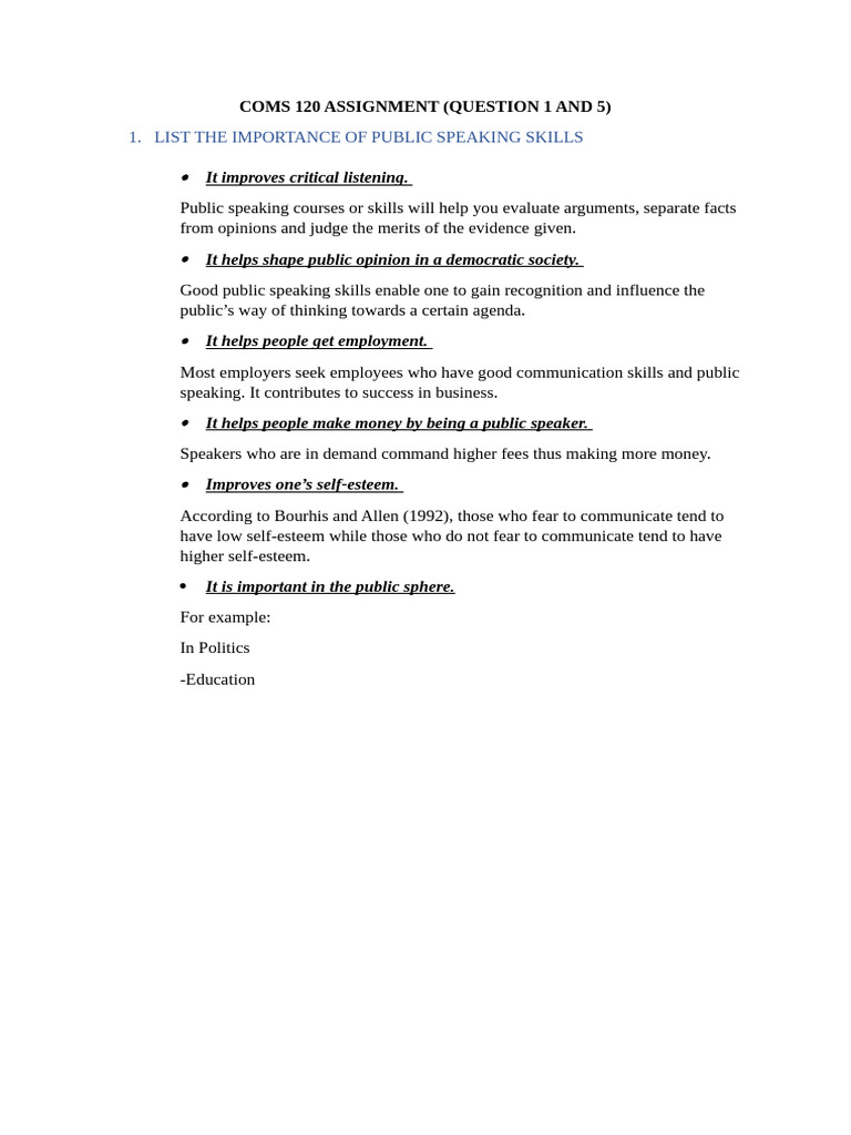 Coms 120 Assignment - Q1 & Q5 | PDF