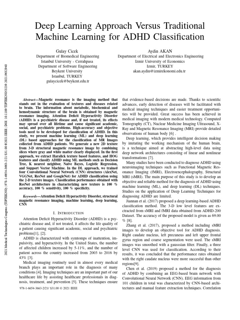 Deep Learning Approach Versus Traditional Machine Learning For ADHD Classification | PDF ...