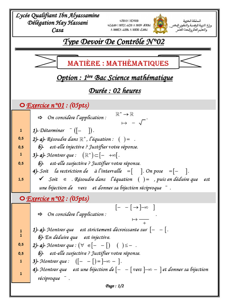 Contrôle Maths 2ème Bac SM | PDF | Logique mathématique | Objets ...