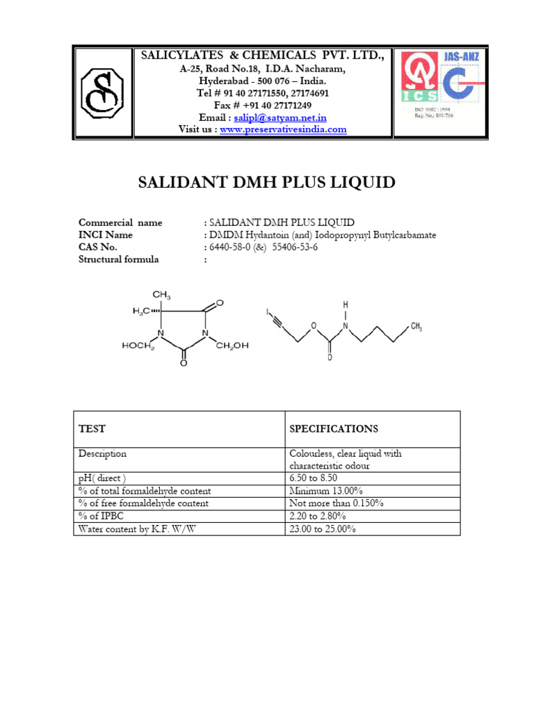 Salidant DMH Plus Liquid Specifications | PDF